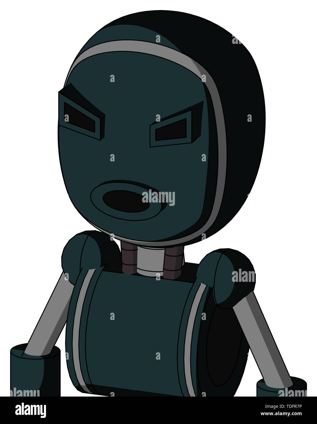 Portrait style blue droid with bubble head and round mouth and angry ...