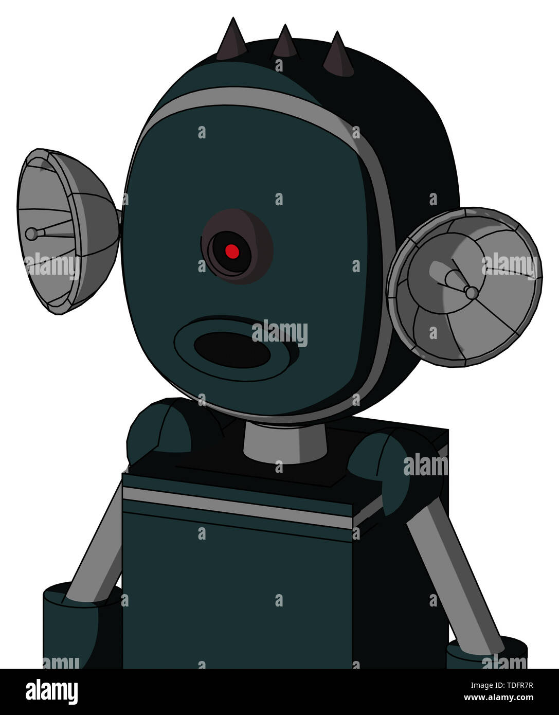 Portrait style blue droid with bubble head and round mouth and black ...