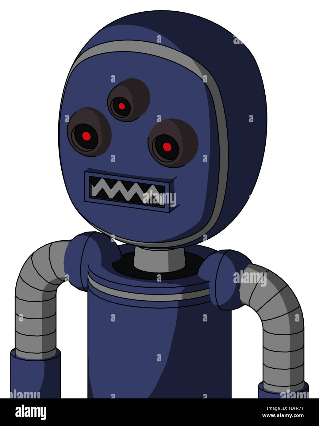 Portrait style blue droid with bubble head and square mouth and three ...