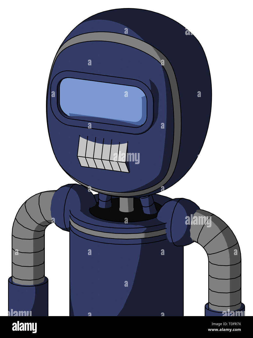 Portrait style blue droid with bubble head and teeth mouth and large ...