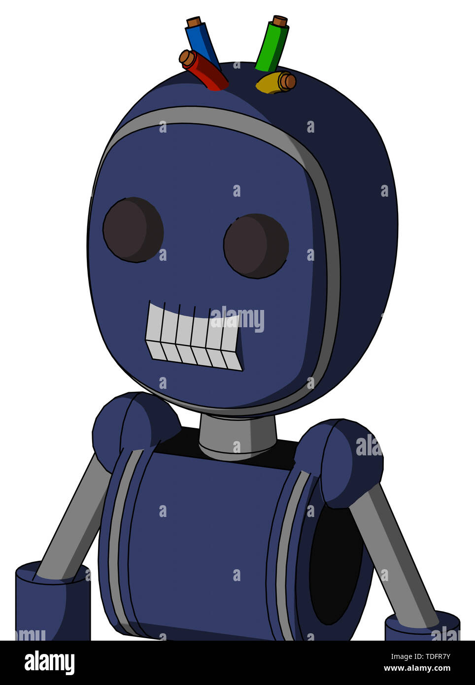 Portrait style blue droid with bubble head and teeth mouth and two eyes ...