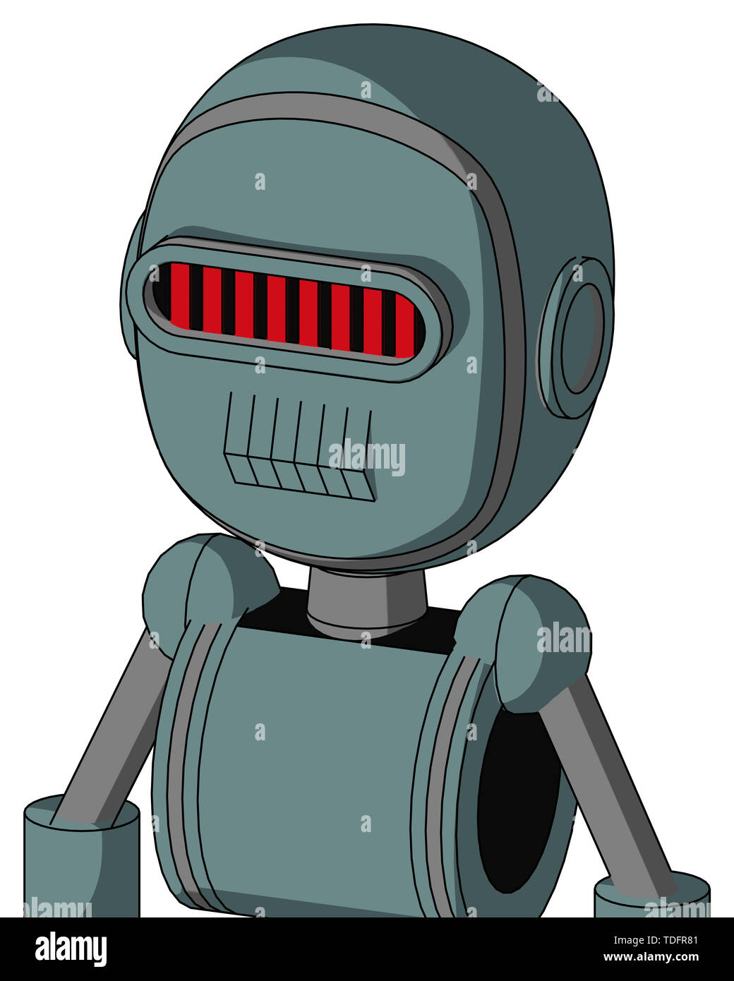 Portrait style blue droid with bubble head and toothy mouth and visor ...