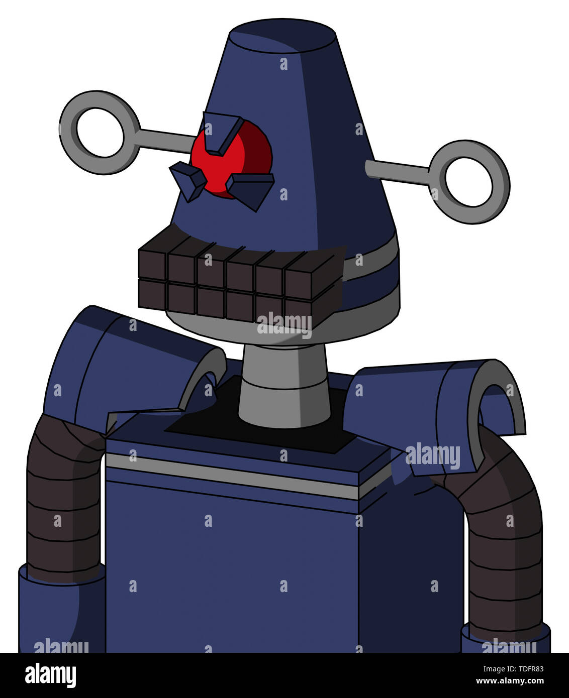 Portrait style blue droid with cone head and keyboard mouth and angry ...