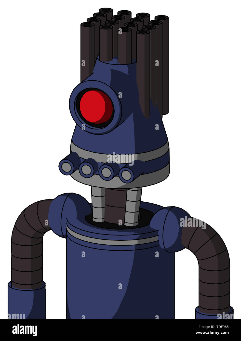 Portrait style blue droid with cone head and pipes mouth and cyclops ...