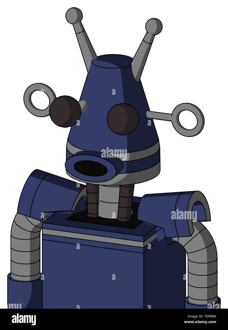 Portrait style blue droid with cone head and round mouth and two eyes ...