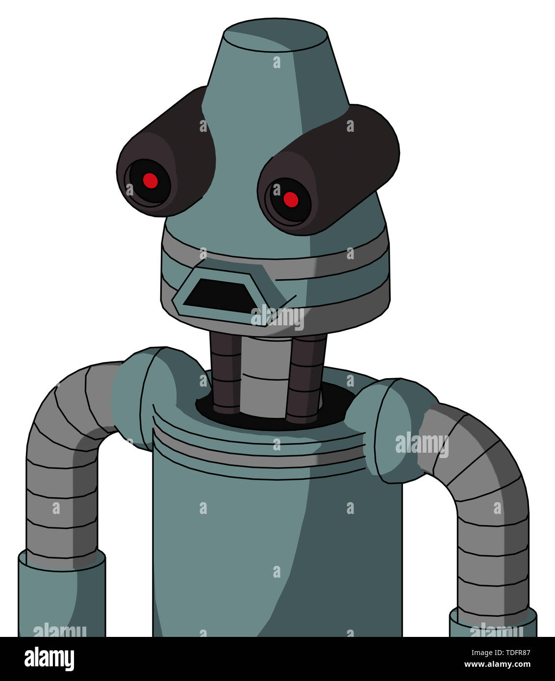 Portrait style blue droid with cone head and sad mouth and black ...