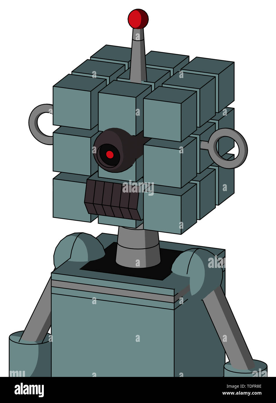 Portrait style blue droid with cube head and dark tooth mouth and black ...