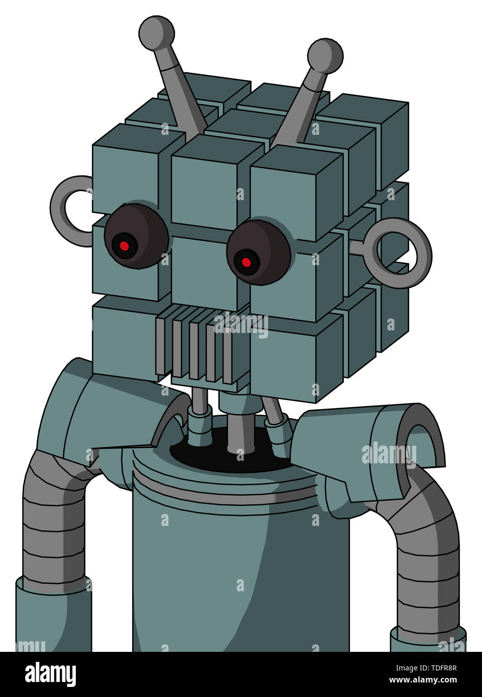 Portrait style blue droid with cube head and vent mouth and red eyed ...