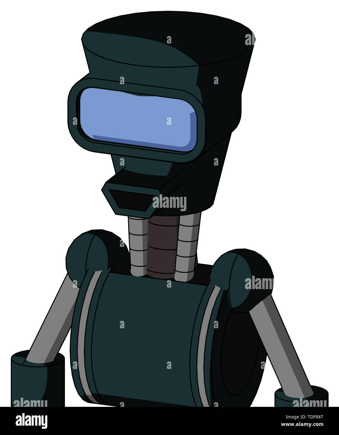 Portrait style blue droid with cylinder-conic head and happy mouth and ...