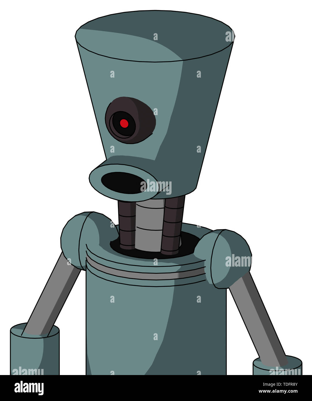 Portrait style blue droid with cylinder-conic head and round mouth and ...