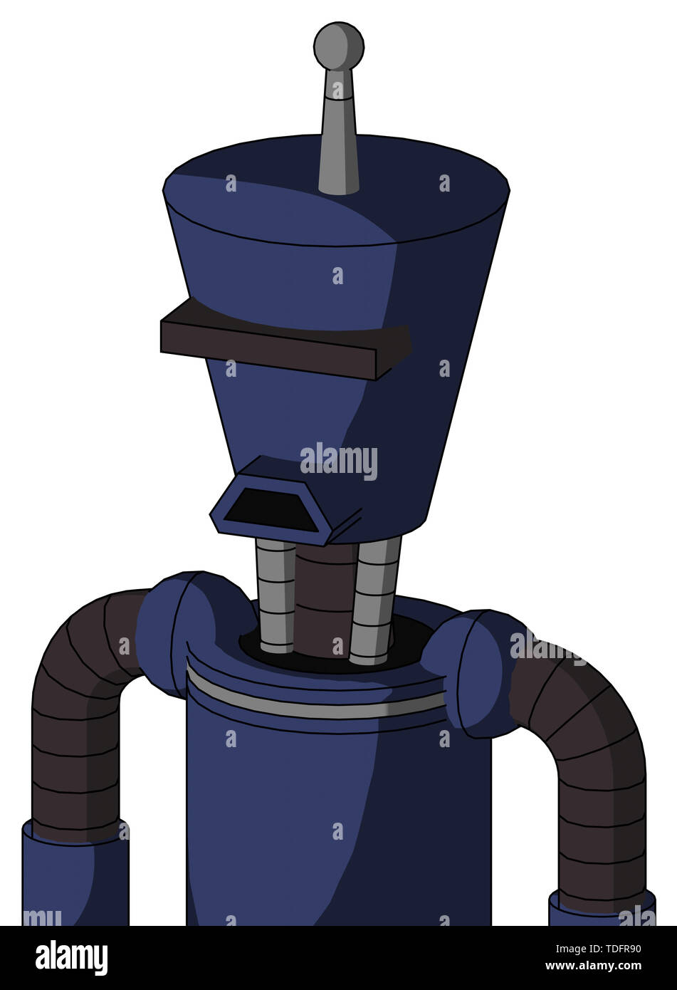 Portrait style blue droid with cylinder-conic head and sad mouth and ...