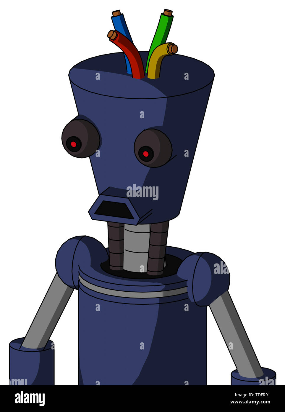 Portrait style blue droid with cylinder-conic head and sad mouth and ...