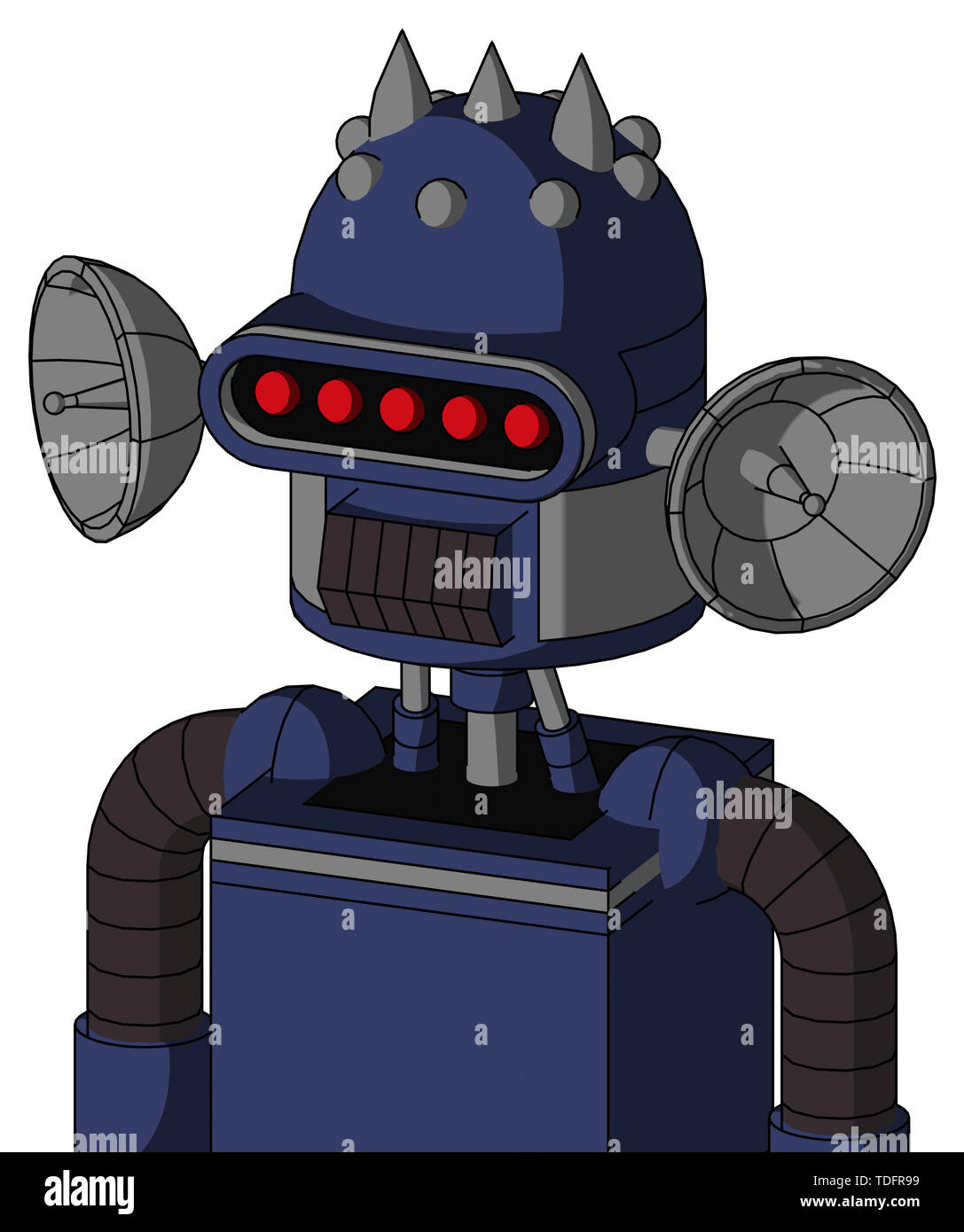 Portrait style blue droid with dome head and dark tooth mouth and visor ...