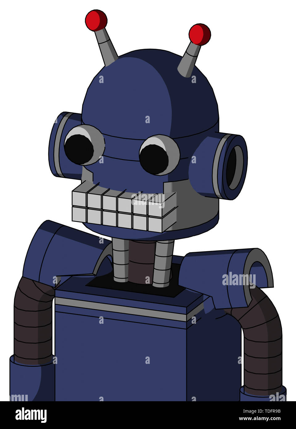 Portrait style blue droid with dome head and keyboard mouth and two ...