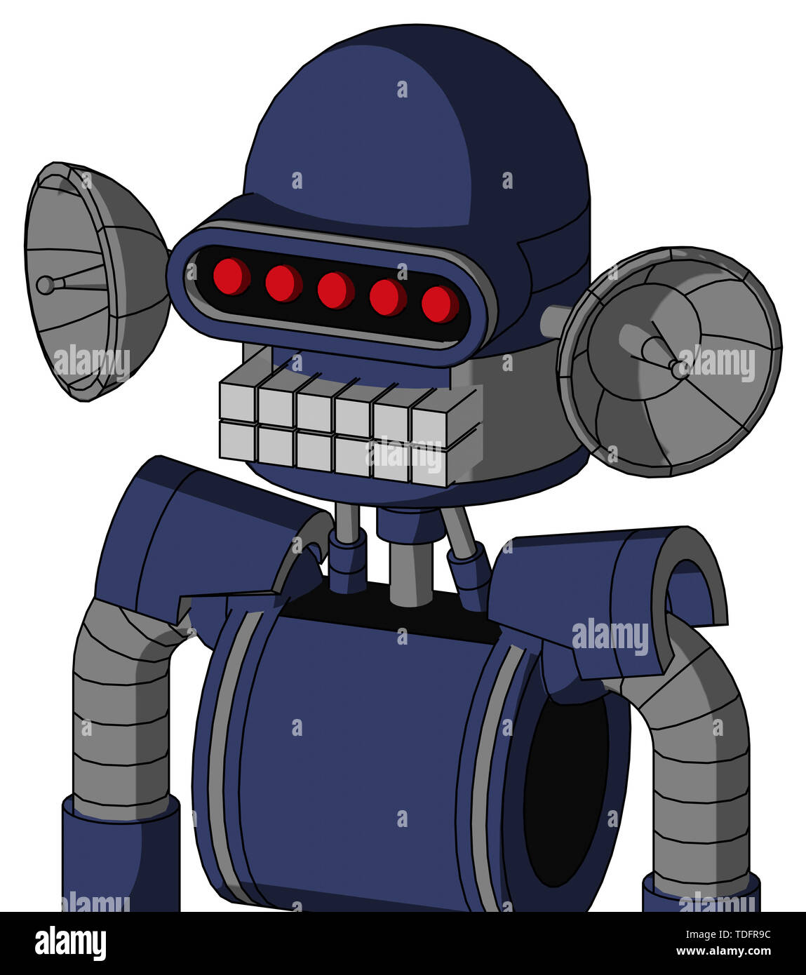 Portrait style blue droid with dome head and keyboard mouth and visor ...