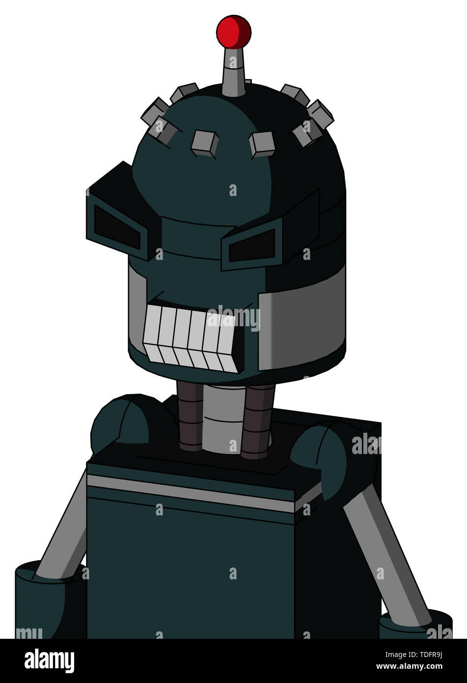 Portrait style blue droid with dome head and teeth mouth and angry eyes ...