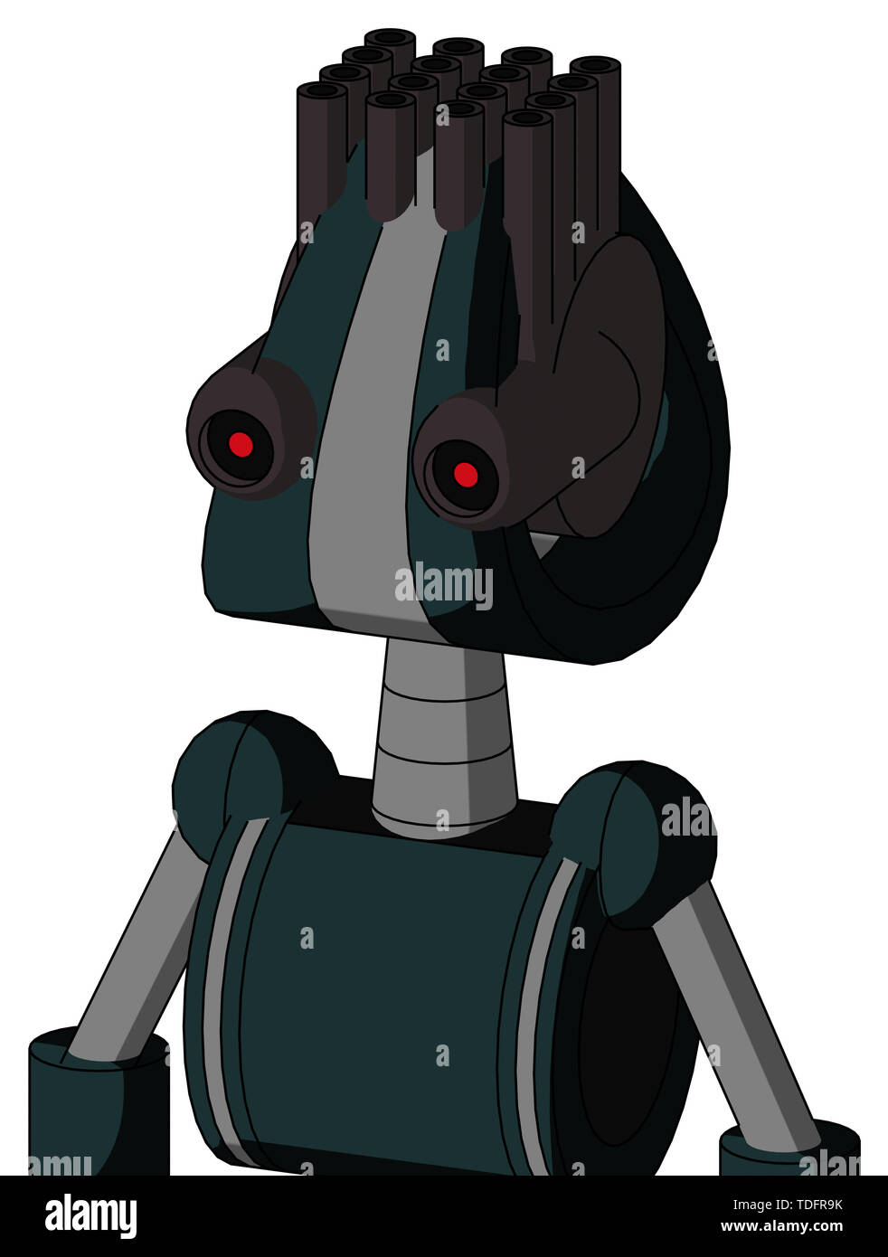 Portrait style blue droid with droid head and black glowing red eyes ...