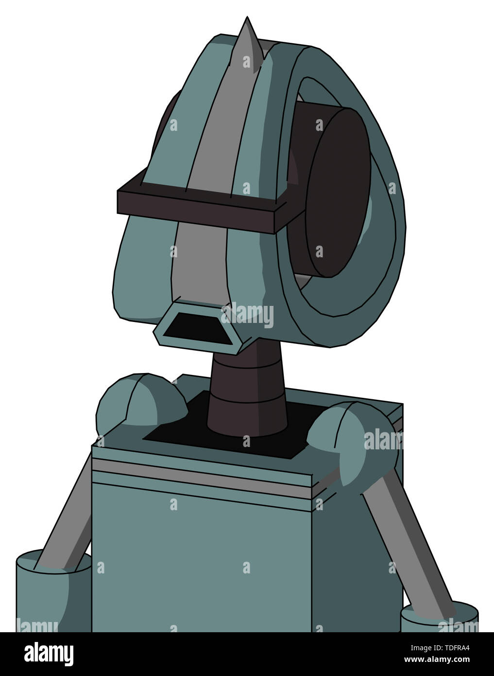 Portrait style blue droid with droid head and sad mouth and black visor ...