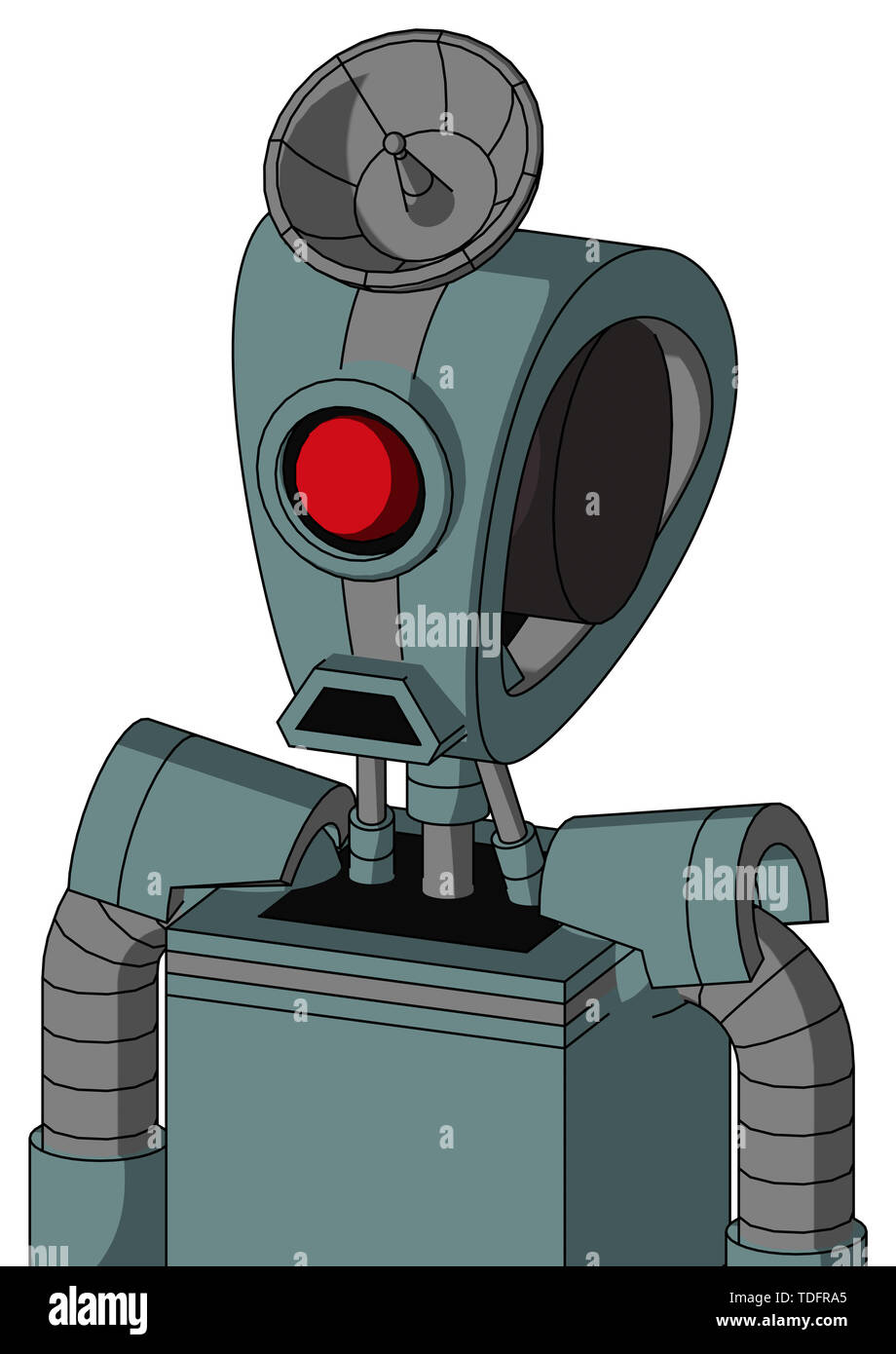 Portrait style blue droid with droid head and sad mouth and cyclops eye ...