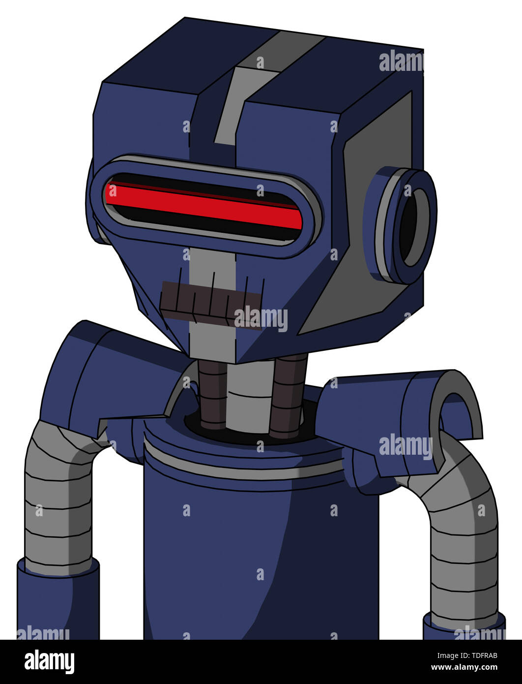 Portrait style blue droid with mechanical head and dark tooth mouth and ...