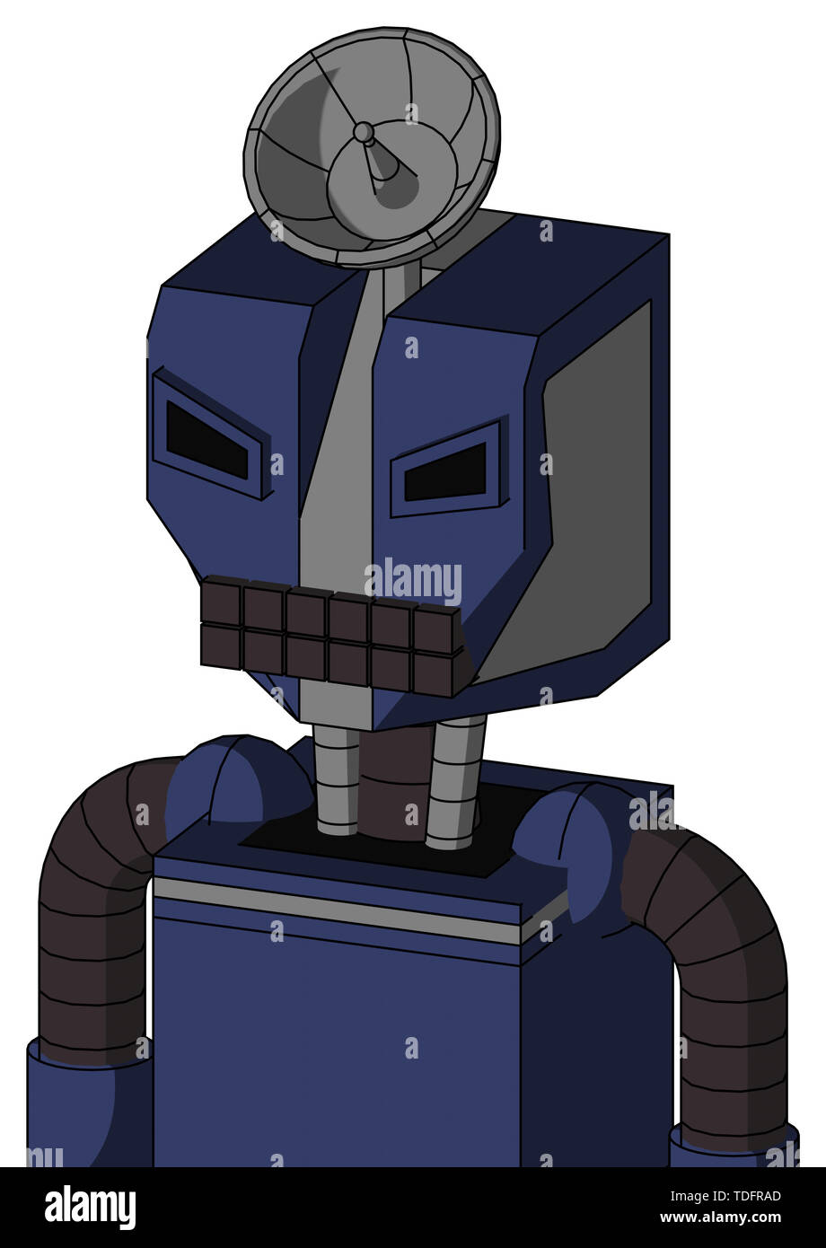 Portrait style blue droid with mechanical head and keyboard mouth and ...
