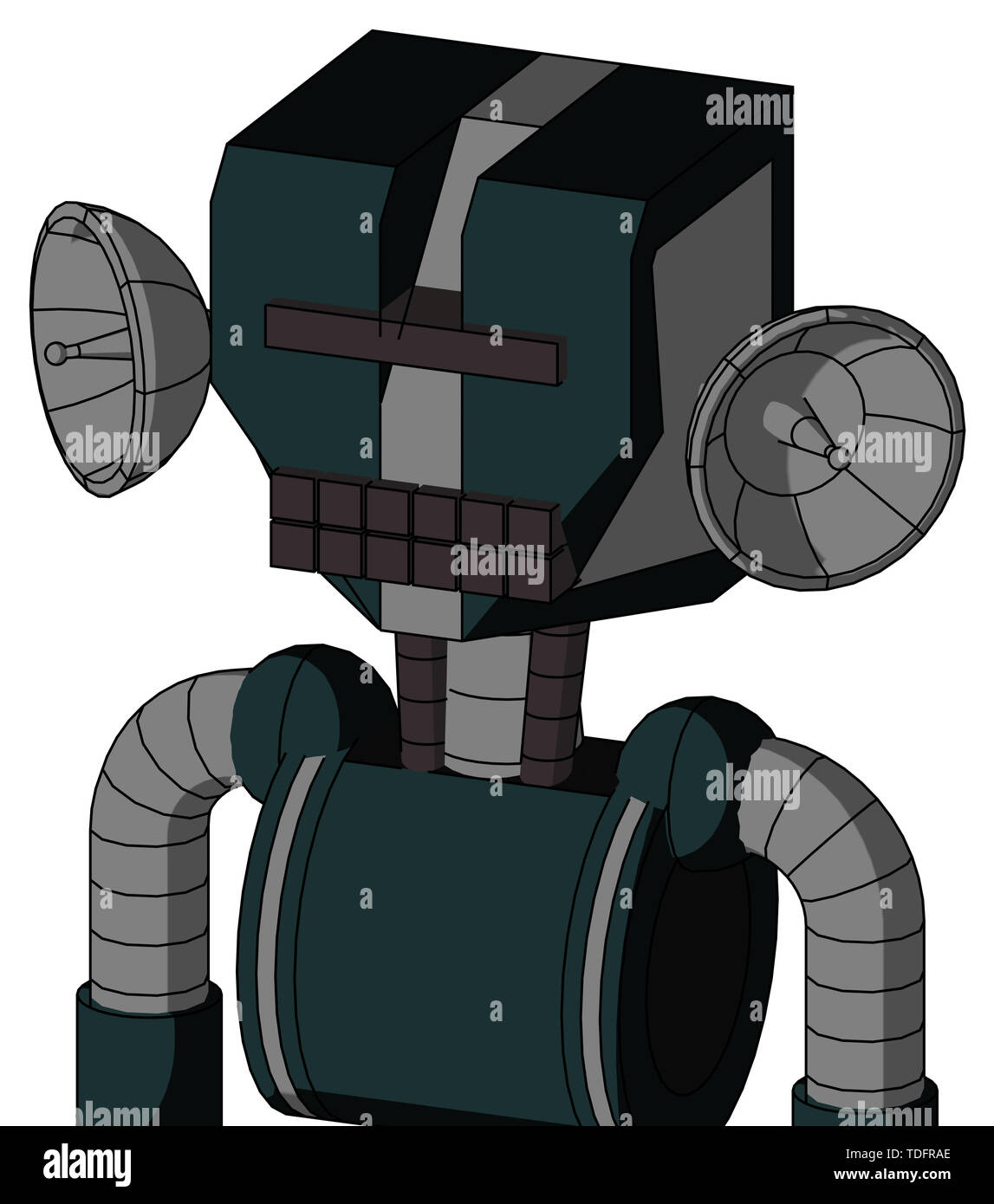 Portrait style blue droid with mechanical head and keyboard mouth and ...