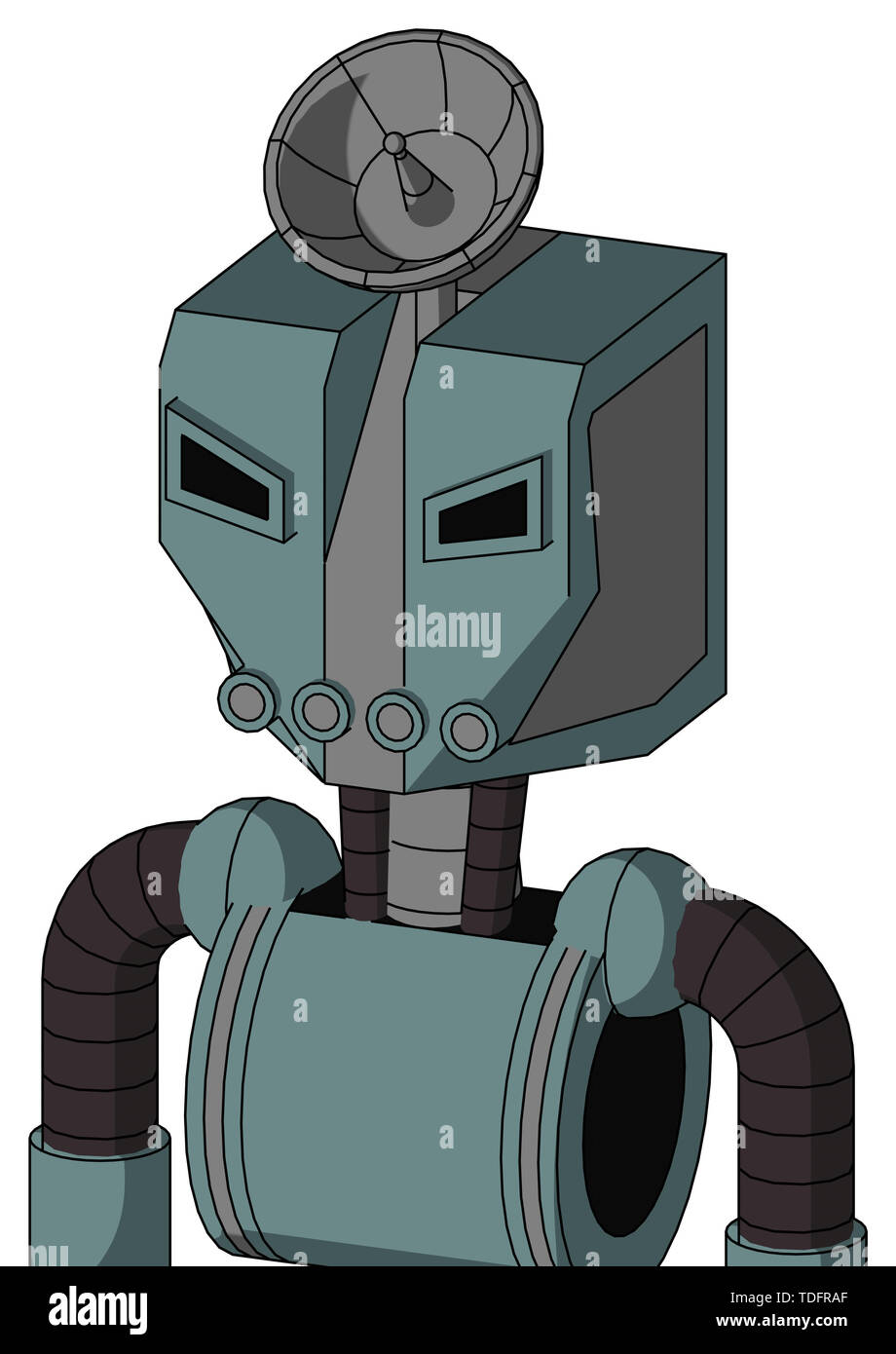 Portrait style blue droid with mechanical head and pipes mouth and ...