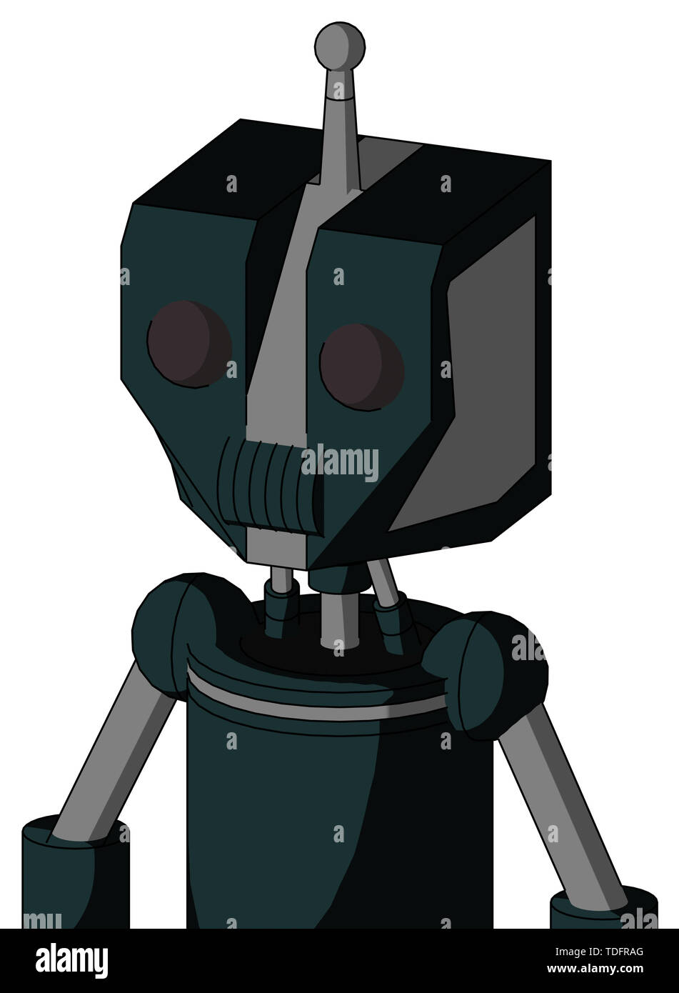 Portrait style blue droid with mechanical head and speakers mouth and ...
