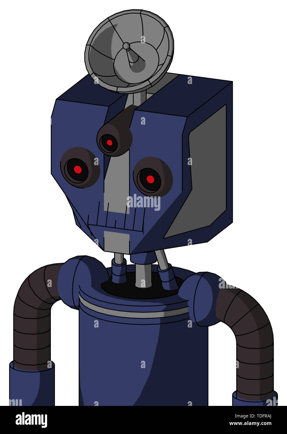 Portrait style blue droid with mechanical head and toothy mouth and ...