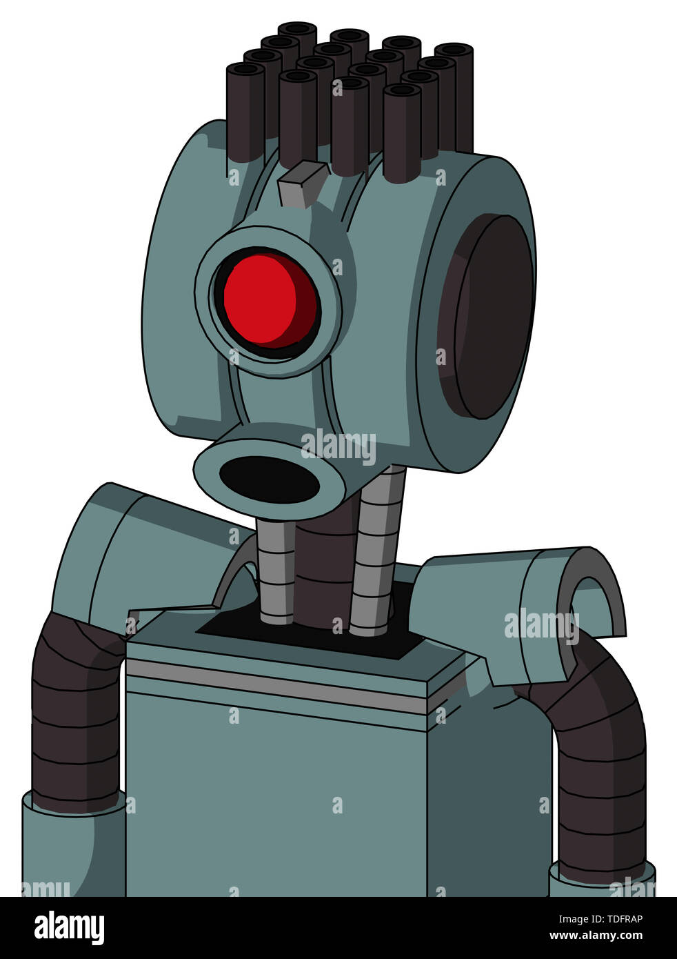 Portrait style blue droid with multi-toroid head and round mouth and ...