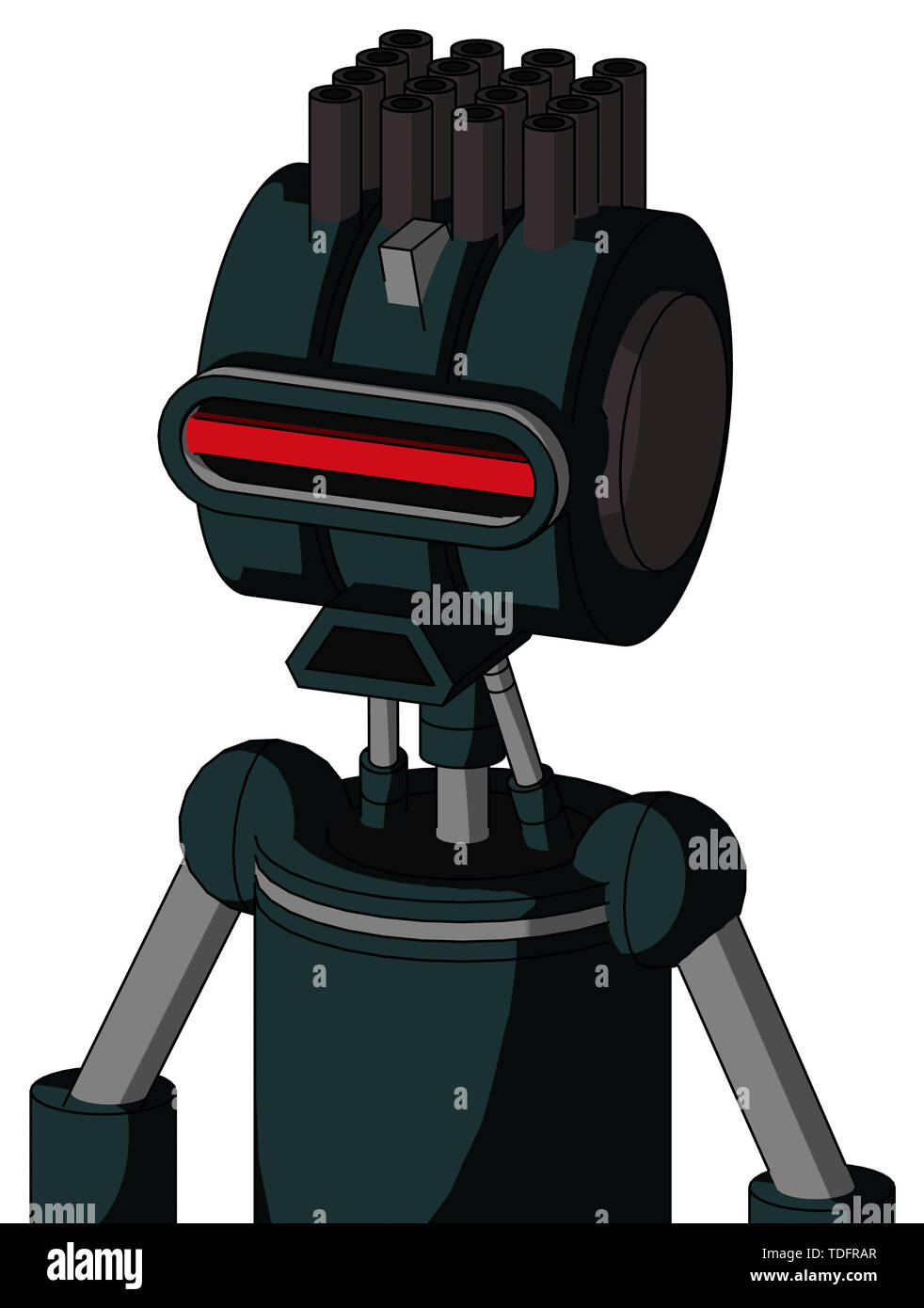 Portrait style blue droid with multi-toroid head and sad mouth and ...