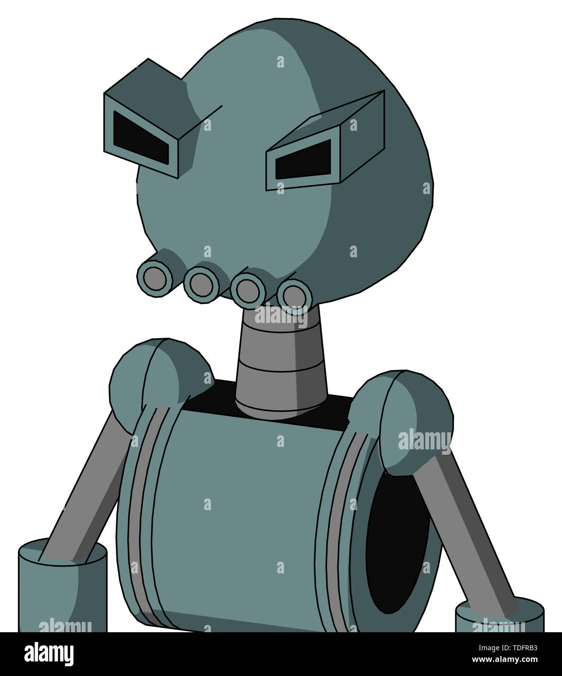 Portrait style blue droid with rounded head and pipes mouth and angry ...