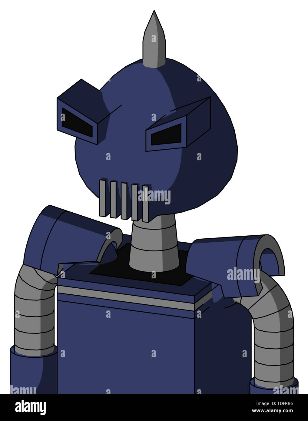 Portrait style blue droid with rounded head and vent mouth and angry ...