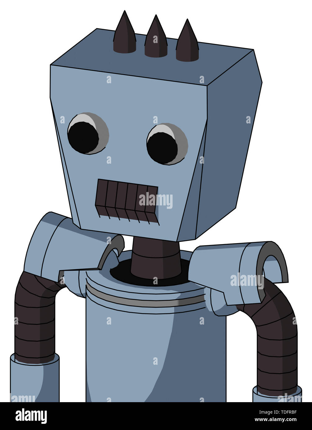 Portrait style blue mech with box head and dark tooth mouth and two ...