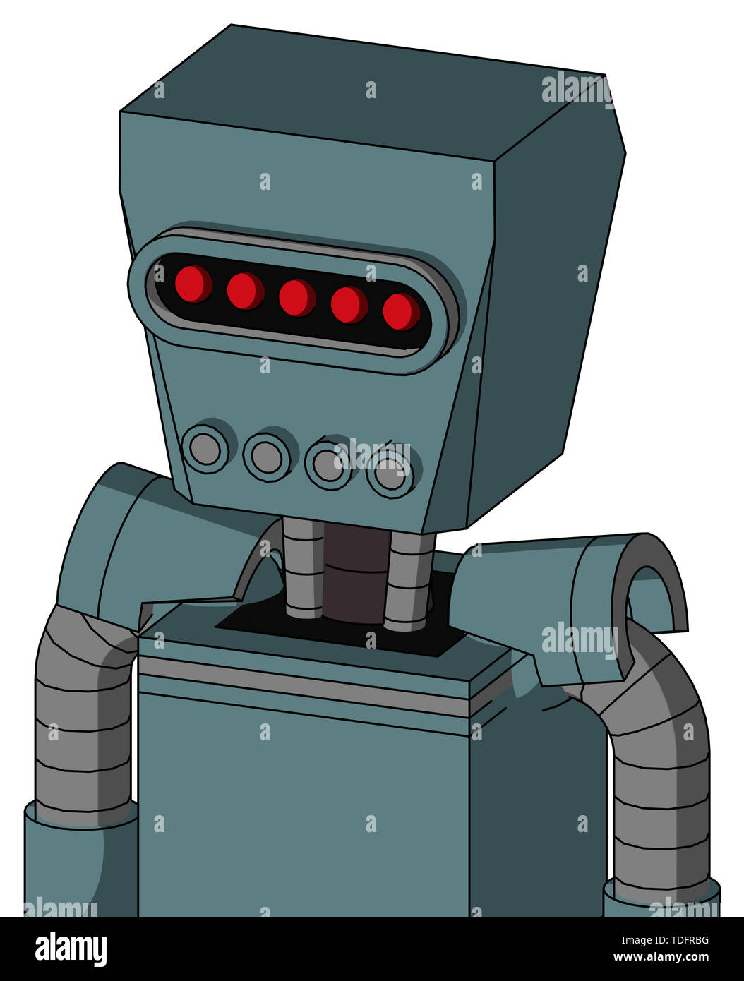 Portrait style blue mech with box head and pipes mouth and visor eye ...