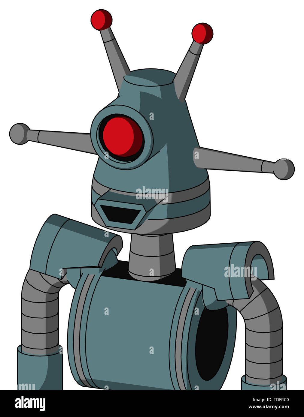 Portrait style blue mech with cone head and happy mouth and cyclops eye ...