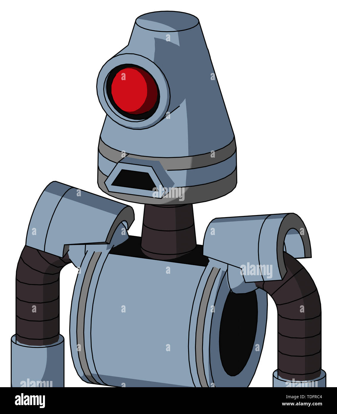 Portrait style blue mech with cone head and sad mouth and cyclops eye ...