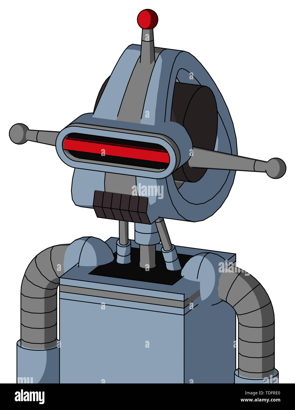 Portrait style blue mech with droid head and dark tooth mouth and visor ...