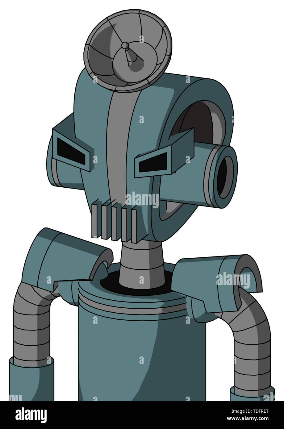Portrait style blue mech with droid head and vent mouth and angry eyes ...