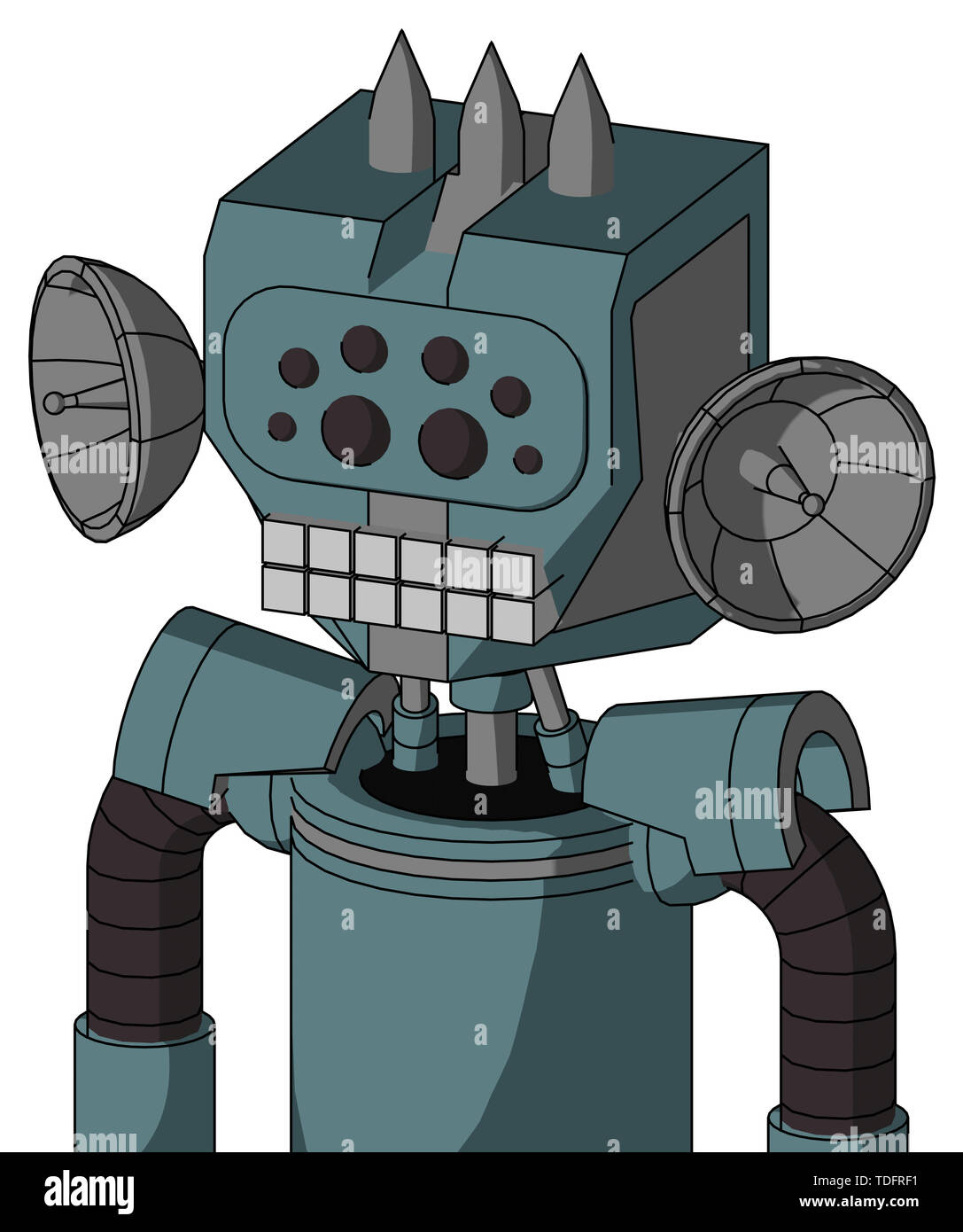 Portrait style blue mech with mechanical head and keyboard mouth and ...