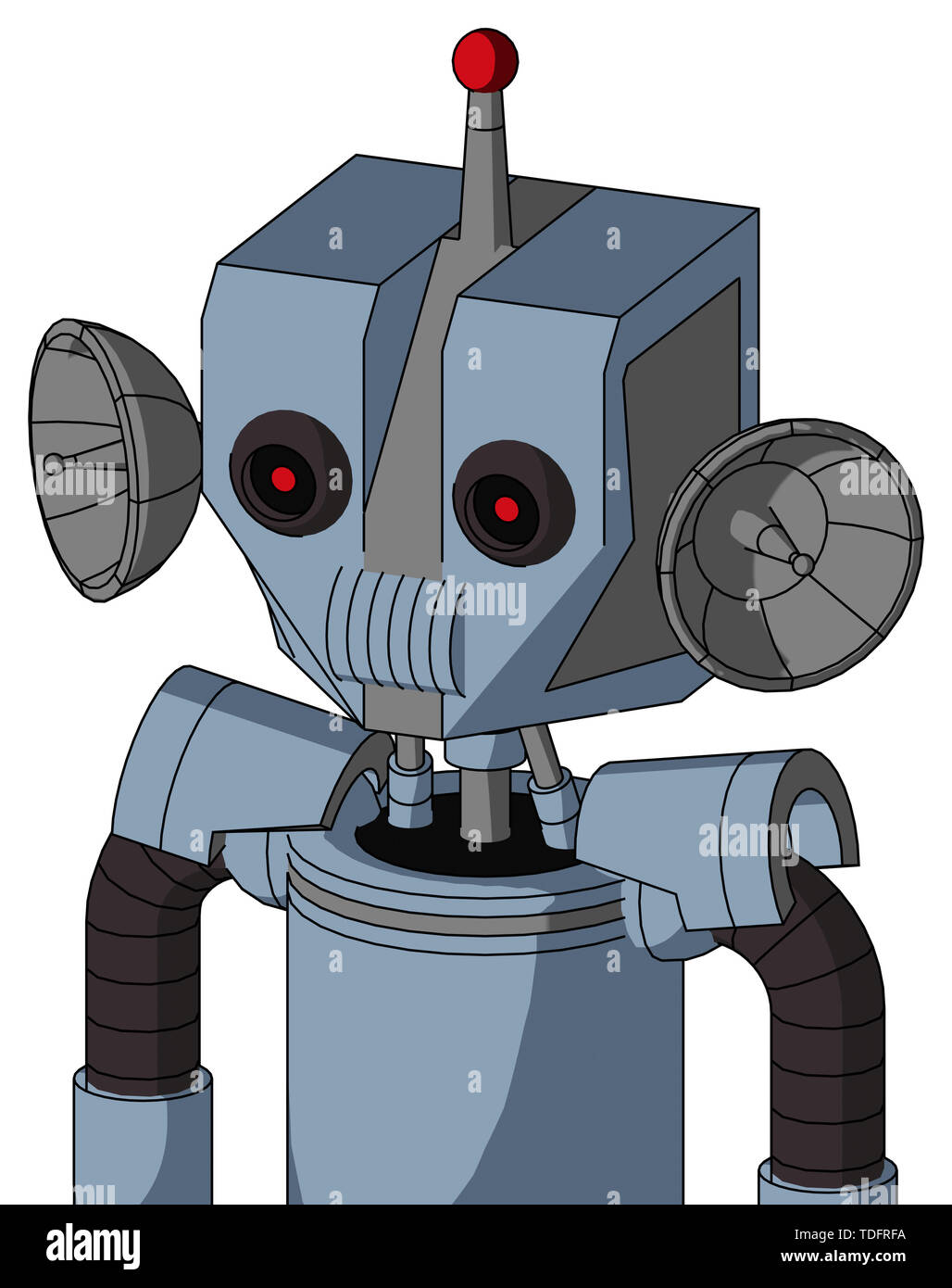 Portrait style blue mech with mechanical head and speakers mouth and ...