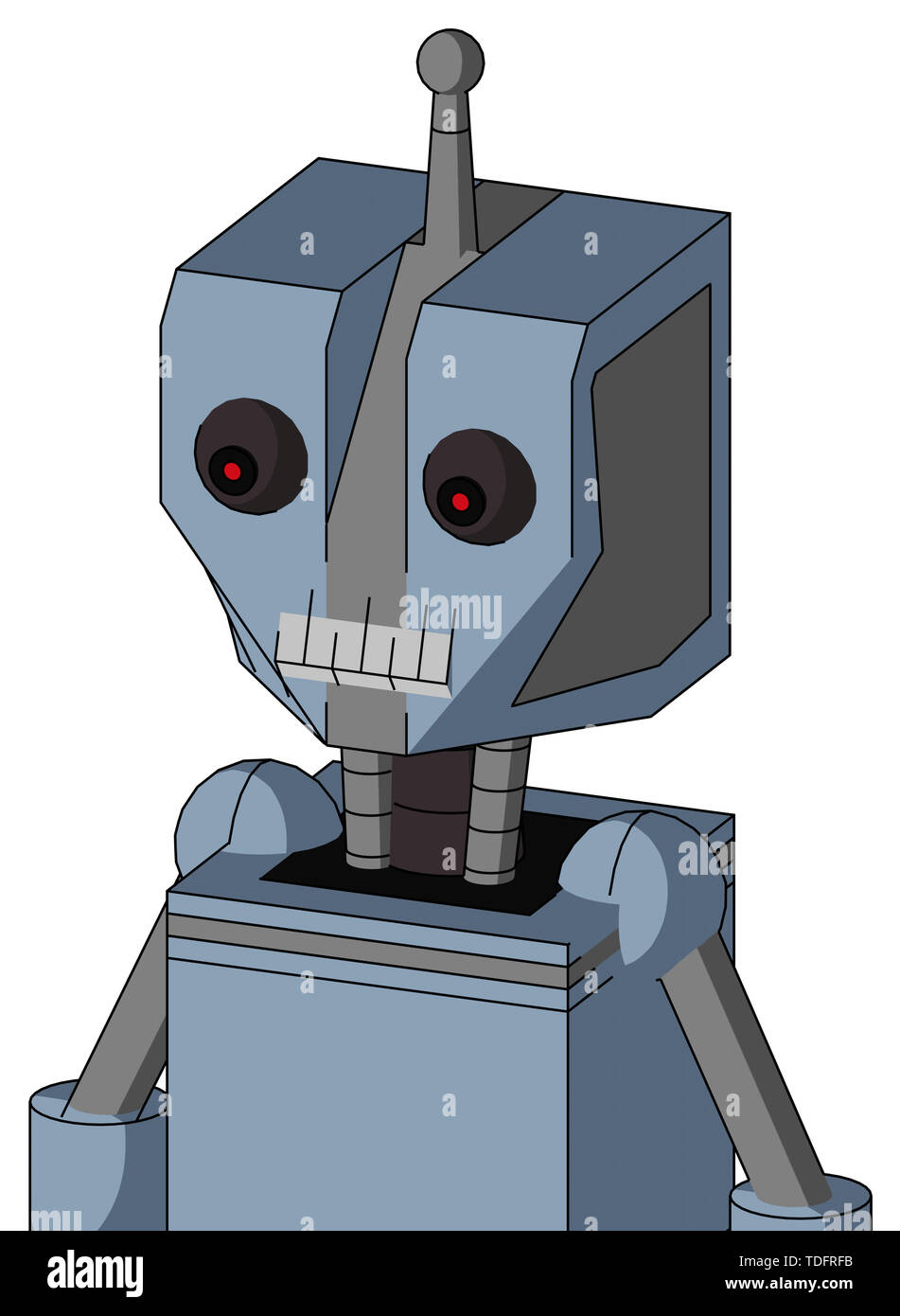 Portrait style blue mech with mechanical head and teeth mouth and red ...