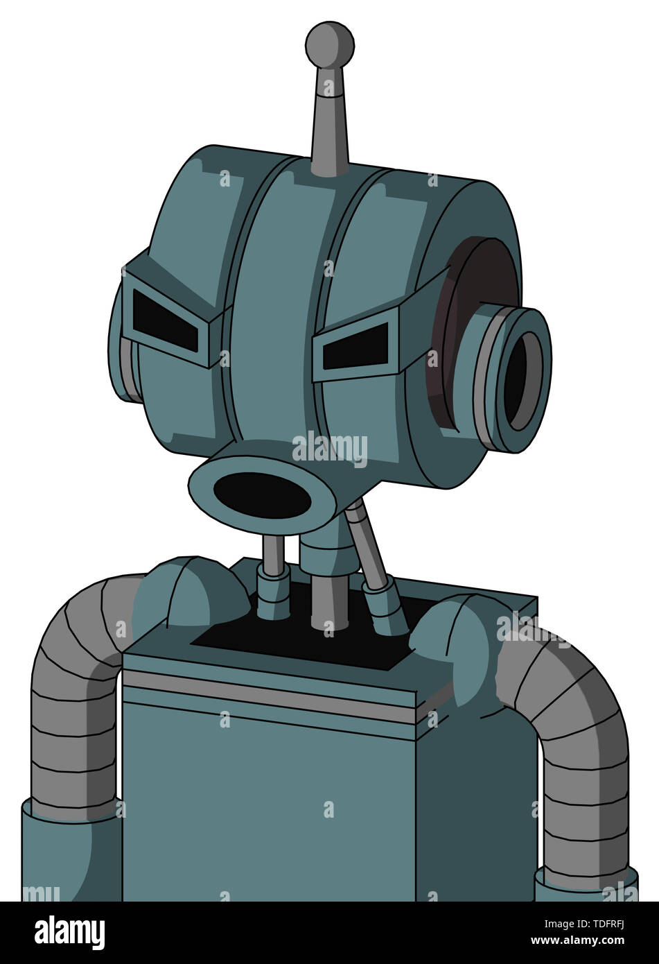 Portrait style blue mech with multi-toroid head and round mouth and ...