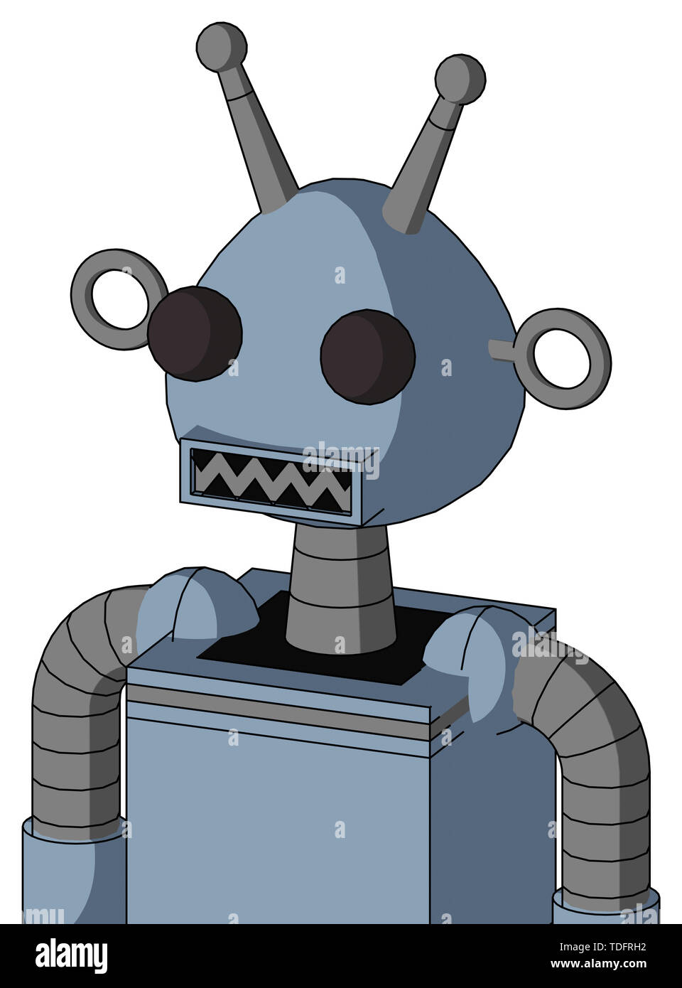 Portrait style blue mech with rounded head and square mouth and two ...
