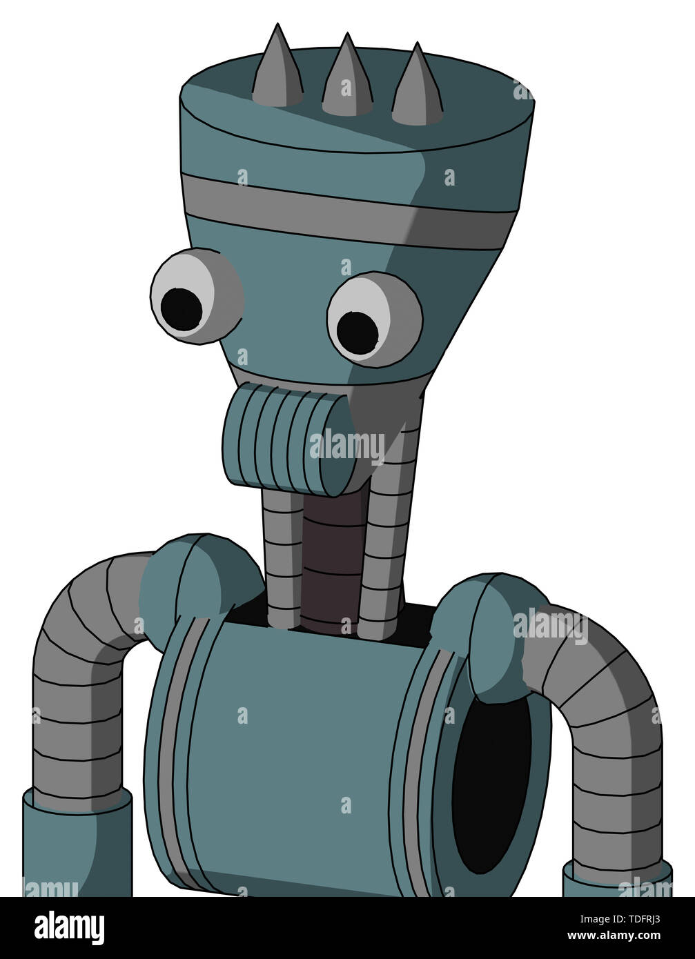 Portrait style blue mech with vase head and speakers mouth and two eyes ...