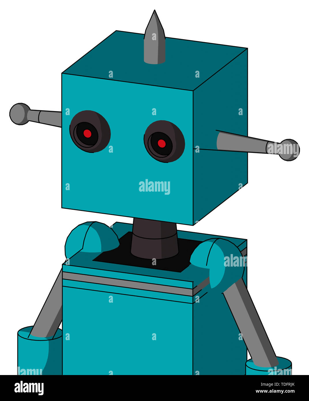 Portrait style blue robot with box head and black glowing red eyes and ...