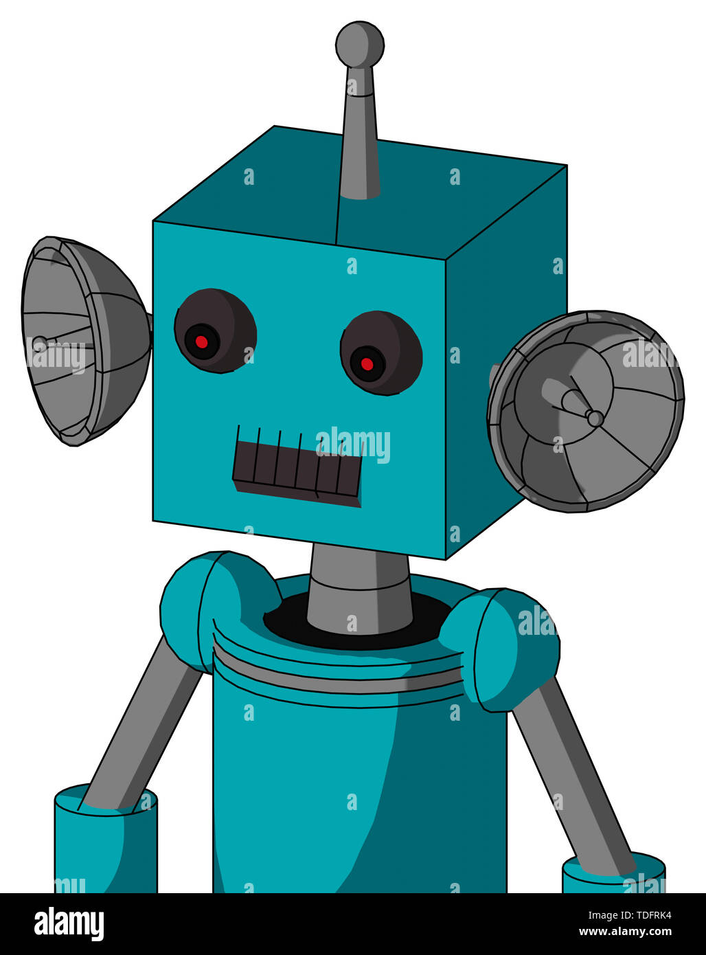 Portrait style blue robot with box head and dark tooth mouth and red ...