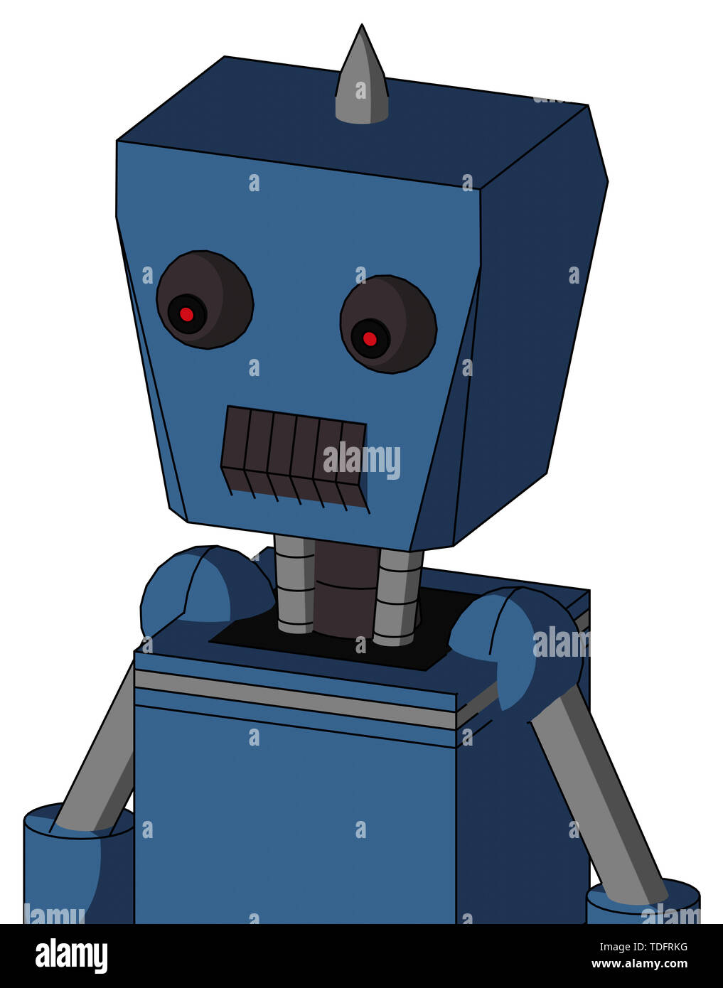 Portrait style blue robot with box head and dark tooth mouth and red ...