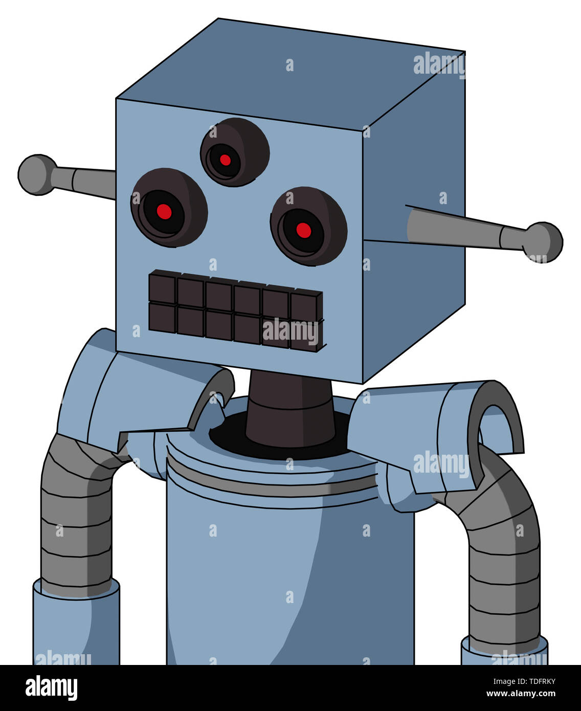 Portrait style blue robot with box head and keyboard mouth and three ...