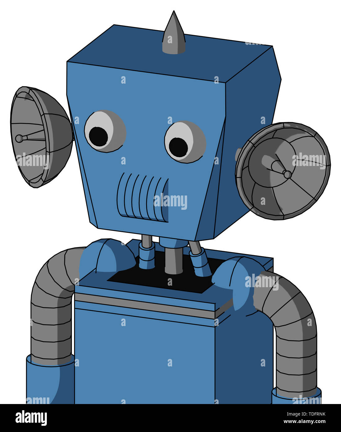 Portrait style blue robot with box head and speakers mouth and two eyes ...